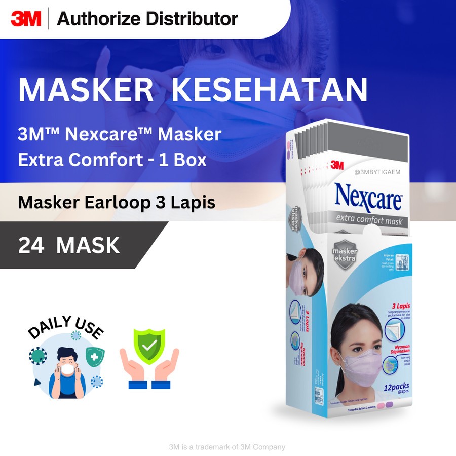 Jual 3M Nexcare Masker Extra Comfort Mask Earloop - 1 Box (24 Masker ...