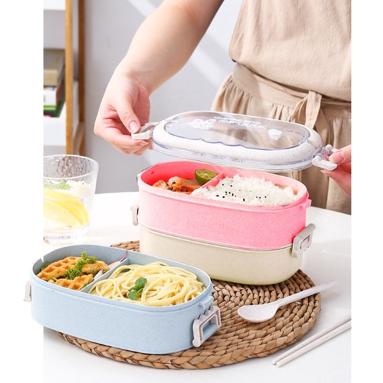 Jual LUNCH BOX TEMPAT MAKAN SUSUN 2 FREE SENDOK GARPU | Shopee Indonesia