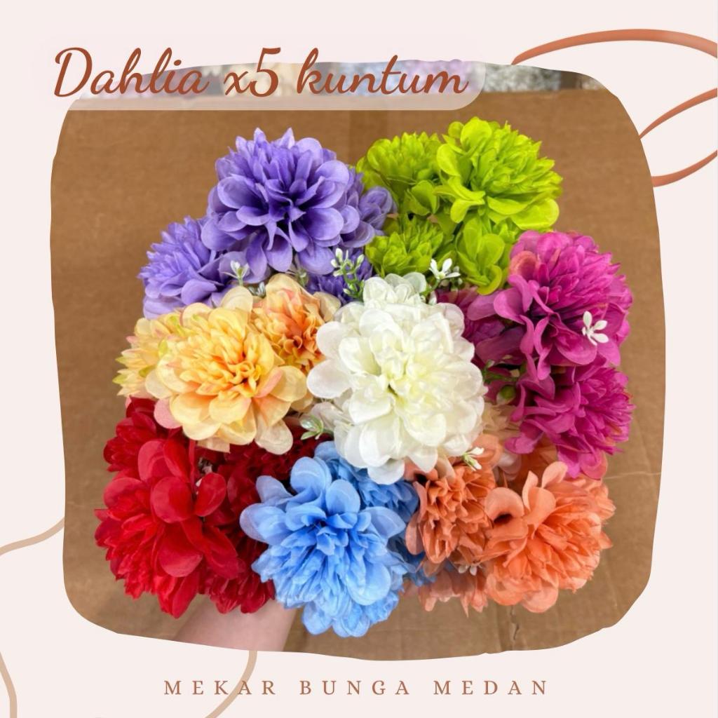 Jual (M 182) - Bunga Artifisial Plastik Dahlia x5 Kuntum Bunga Buket ...