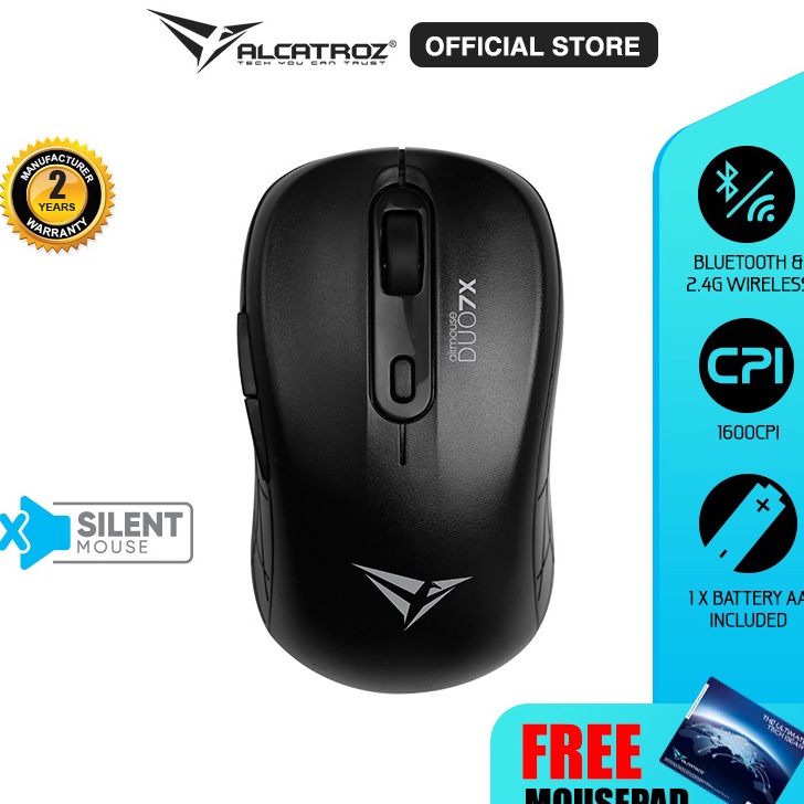 Jual Mega Mouse Wireless Blueooth 5 Alcatroz AirMouse Duo 7X Silent ...