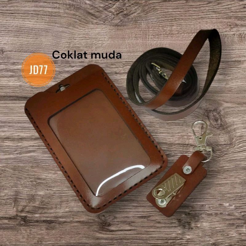 Jual Name Tag lanyard id card holder full kulit sapi asli | Shopee ...