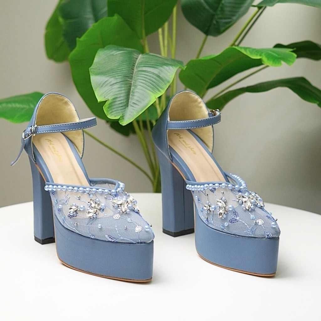 Jual Sepatu Wedding Wanita Tiara Denim 12 CM Hak Tahu | Shopee Indonesia