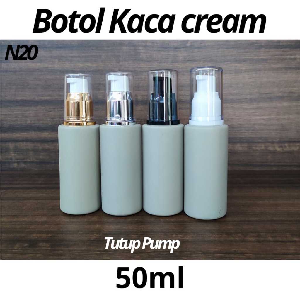 Jual Botol Kaca Cream 50ml Botol Skincare Botol Tutup Pump Hitam Putih ...