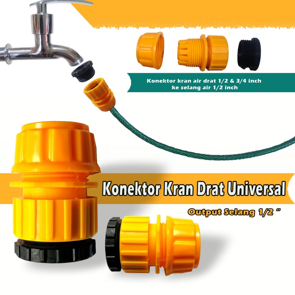 Jual Konektor Kran Air Drat 1/2 & 3/4 Inch Ke Selang Air 1/2 inch ...