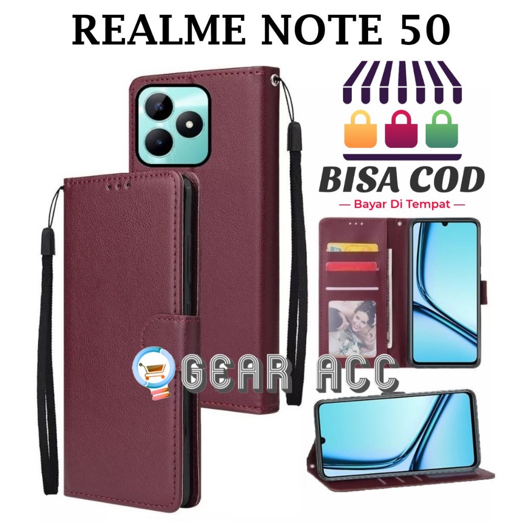 Jual REALME NOTE 50 FLIP LEATHER CASE PREMIUM-FLIP WALLET CASE KULIT ...