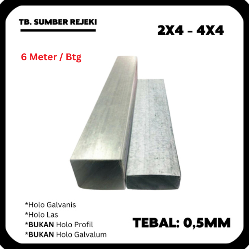 Jual 6 Meter - 1 BTG - BESI HOLO HOLOW HOLLOW GALVANIS 2x4 4x4 Tebal 0,5MM 05 MM - 6Meter/btg ...