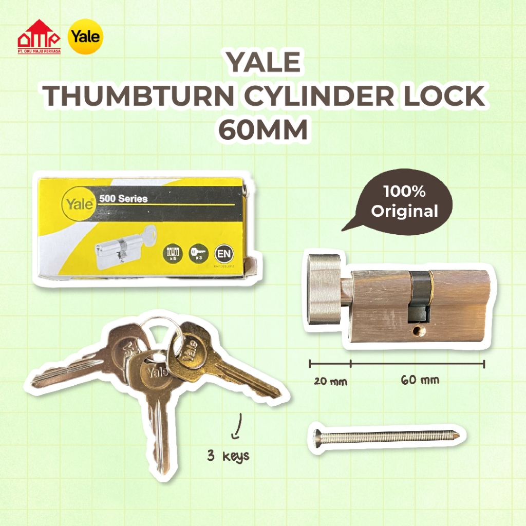 Jual YALE Thumbturn Cylinder Lock 60MM / Kunci Pintu 10-0503-3030-CK-22 ...