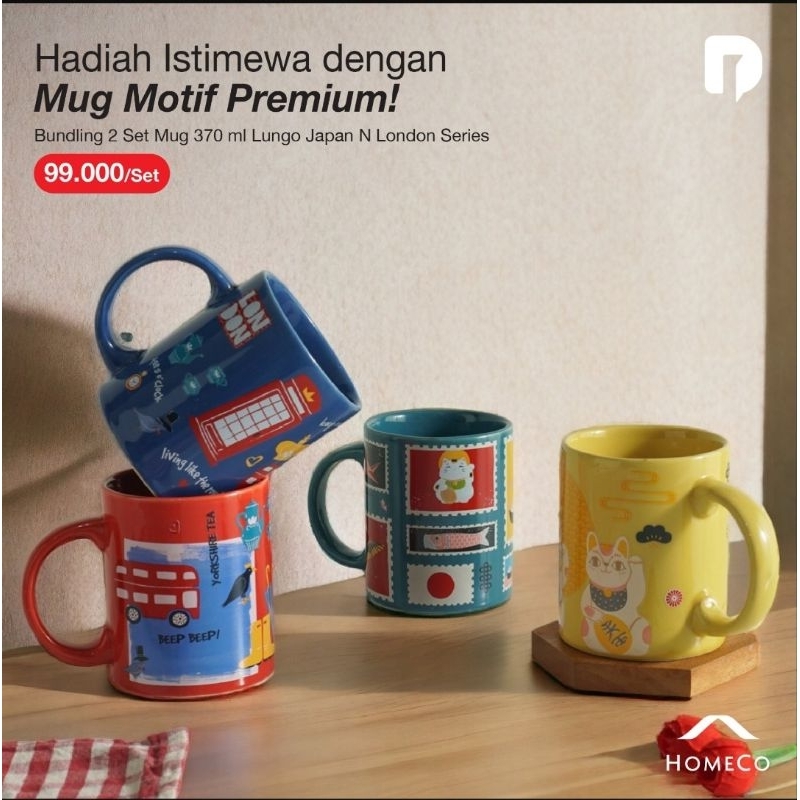 Jual Homeco 2 Set Mug 370 ml Lungo Japan N London Series | Shopee Indonesia