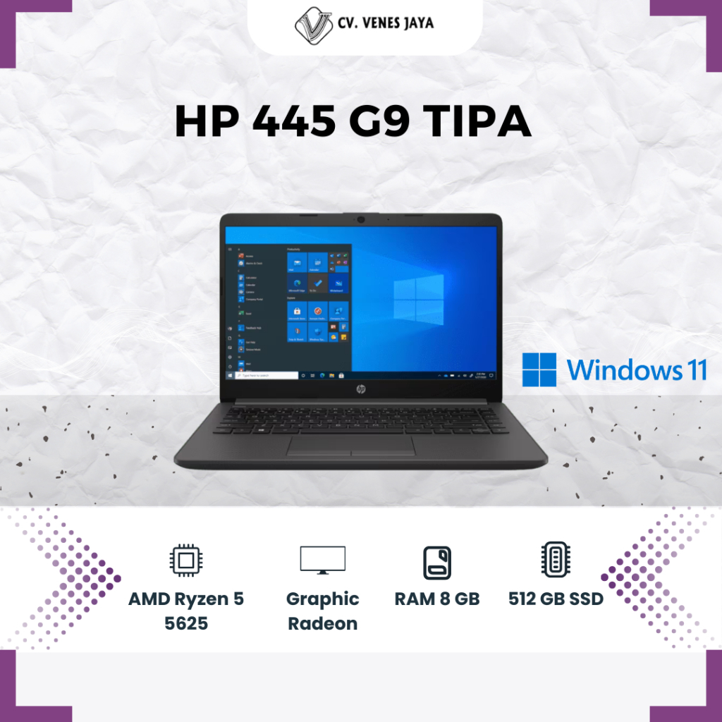 Jual LAPTOP HP 445 G9 TIPA,AMD RYZEN 5 5625,GRAPHIC RADEON,RAM 8GB DDR ...