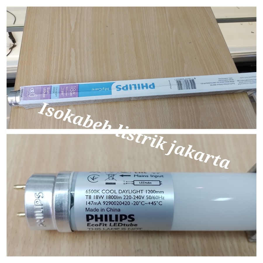 Jual Lampu TL Led Ecofit Philips 18W TL T8 led Philips 18 Watt 120CM PUTIH COOL DAYLIGHT ...