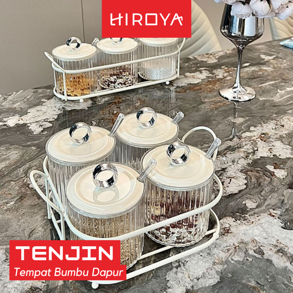 Jual 【HIROYA】TENJIN Wadah Kaca Garam Dan Lada Tutup Sendok Penyimpan ...