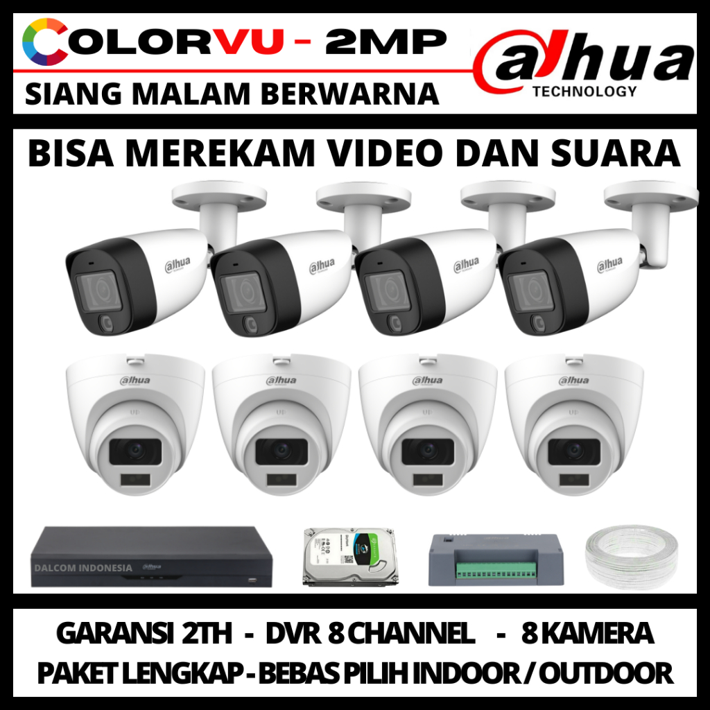 Jual PAKET CCTV DAHUA COLORVU 2MP 8 CHANNEL 8 KAMERA | Shopee Indonesia