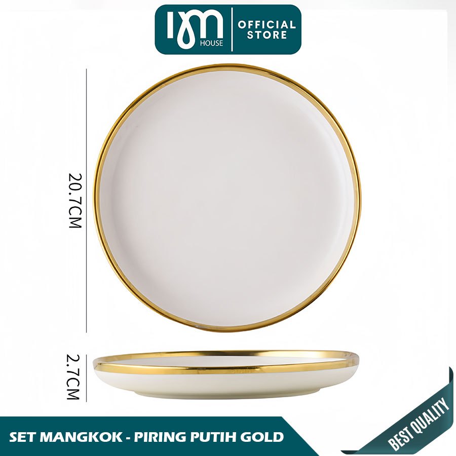 Jual INMINDHOUSE Piring Makan Keramik Putih Gold / Piring Putih Keramik ...