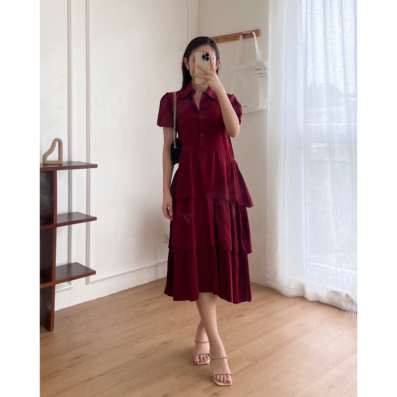 Jual Kamiclothing.id — Livy Ruffle Dress (baju fashion wanita merah ...