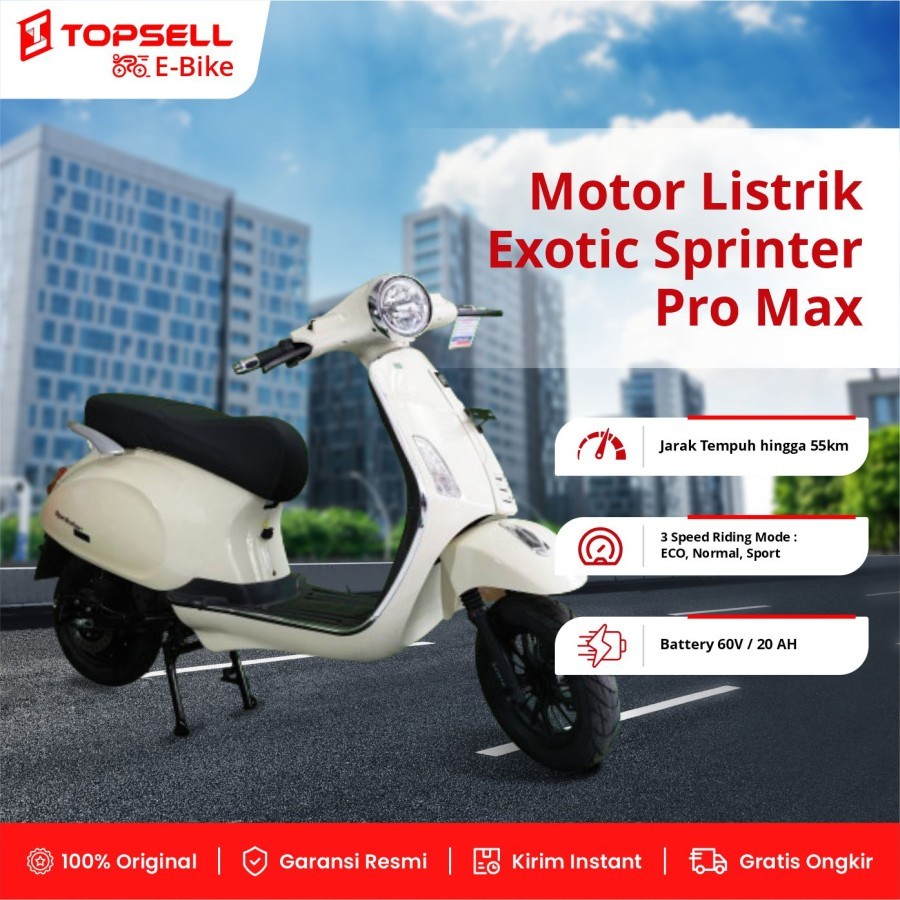 Jual Motor Listrik Exotic Sprinter Pro Max 1200Watt Jarak Tempuh 55KM ...