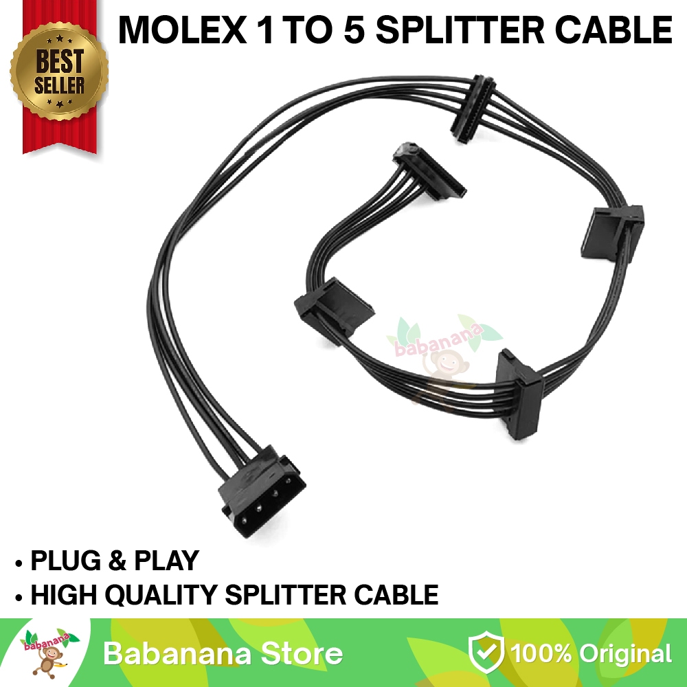 Jual KABEL SPLITTER MOLEX 1 TO 5 SATA CABANG CABLE HUB EXTENSION HDD ...