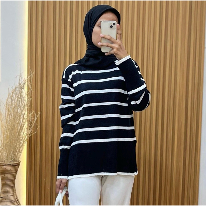 Jual SWEATER VENUSA NEW RAJUT KNIT GARIS STRIPE MURAH GROSIR MODELLANO ...