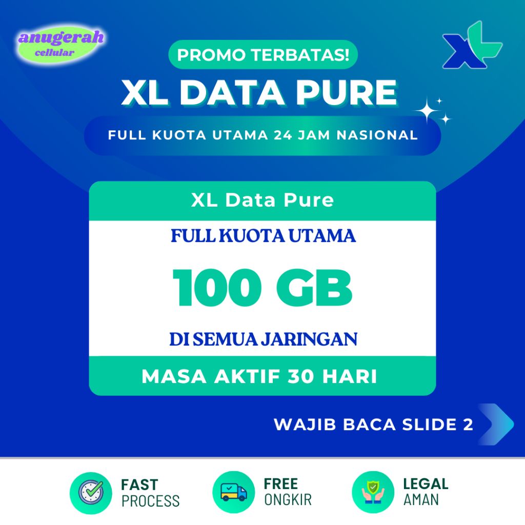 Jual Promo Terbatas! KUOTA XL DATA PURE 10GB - 100GB 30 Hari•• | Shopee Indonesia