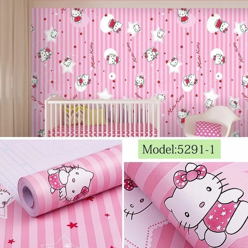 Wallpaper Dinding Kamar Hello Kitty Pink