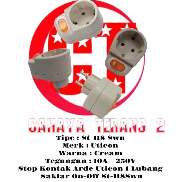 Jual Stop kontak Arde 1 Lubang UTICON Saklar On Off ST-118 SWN/Colokan ...