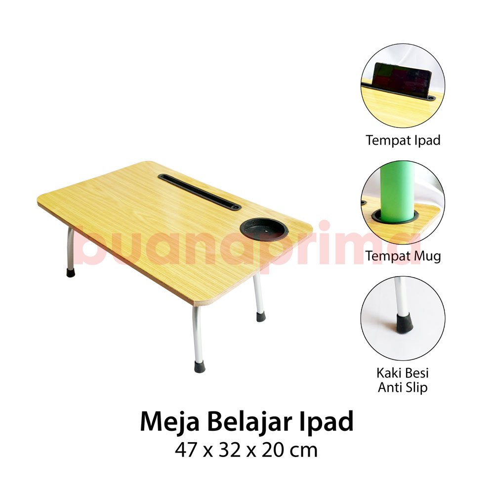 Jual Meja Belajar Motif Kayu Polos Meja Lipat Dengan Tempat Minum Ipad ...