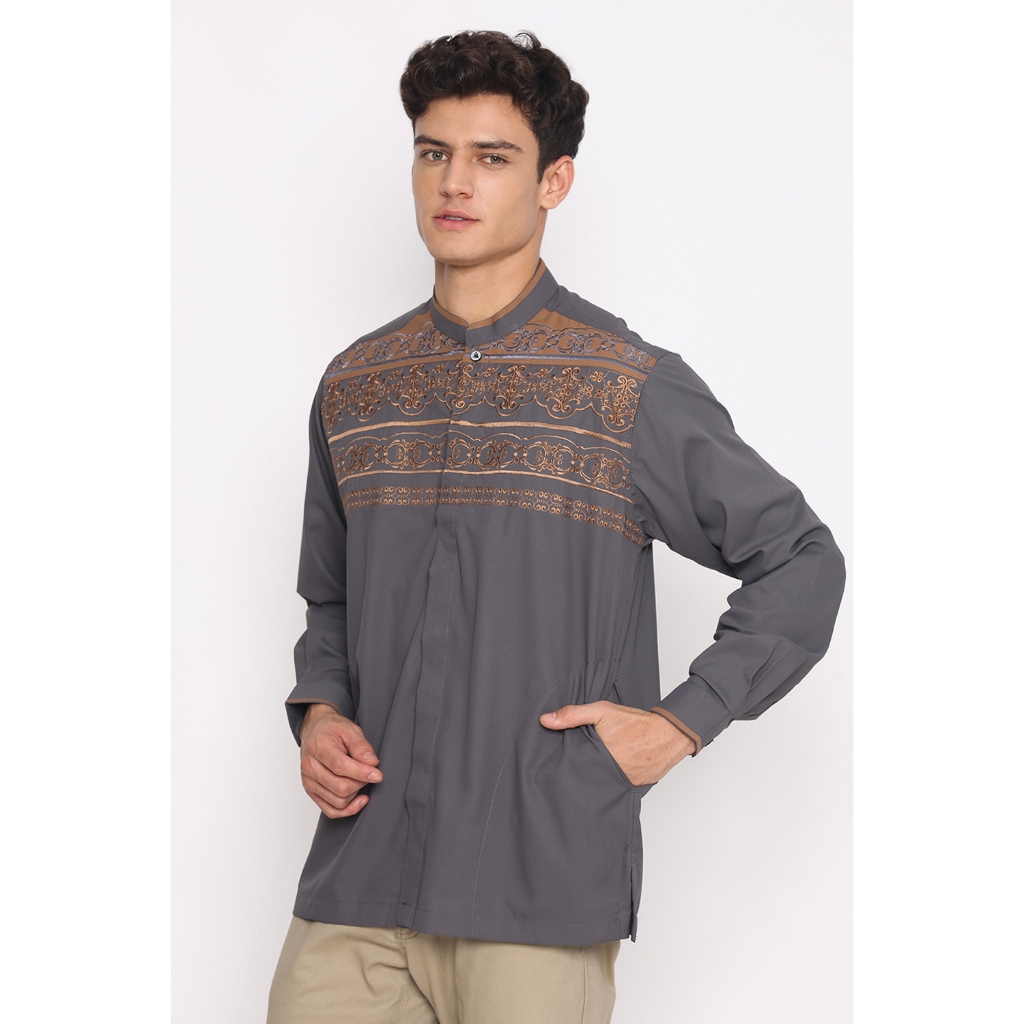 Jual AL-ACHWAN Baju Koko Omar Grey Mix Brown Panjang | Shopee Indonesia