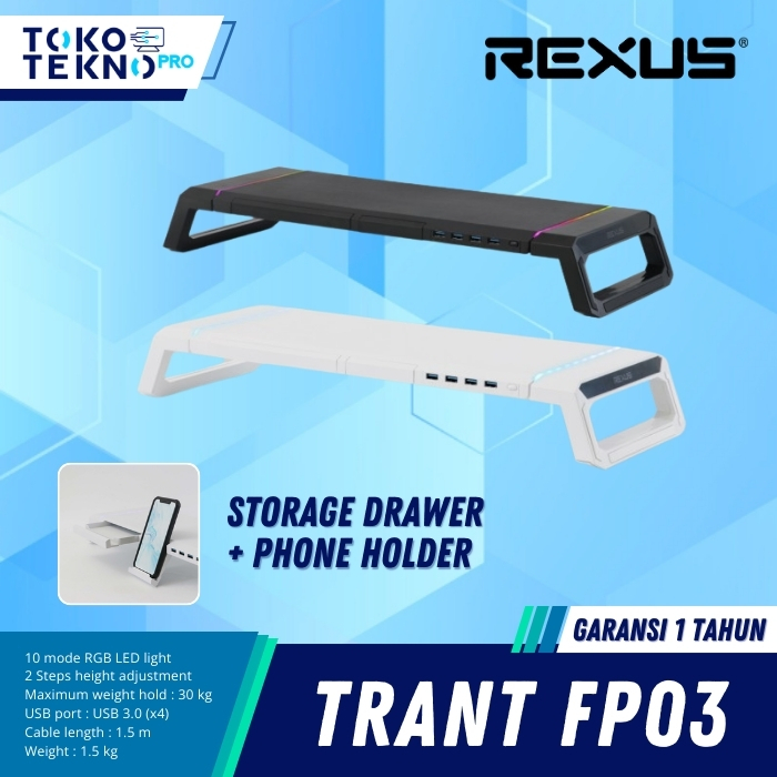 Jual Rexus FP03 FP-03 Trant Monitor Stand RGB LED with USB 3.0 | Shopee Indonesia