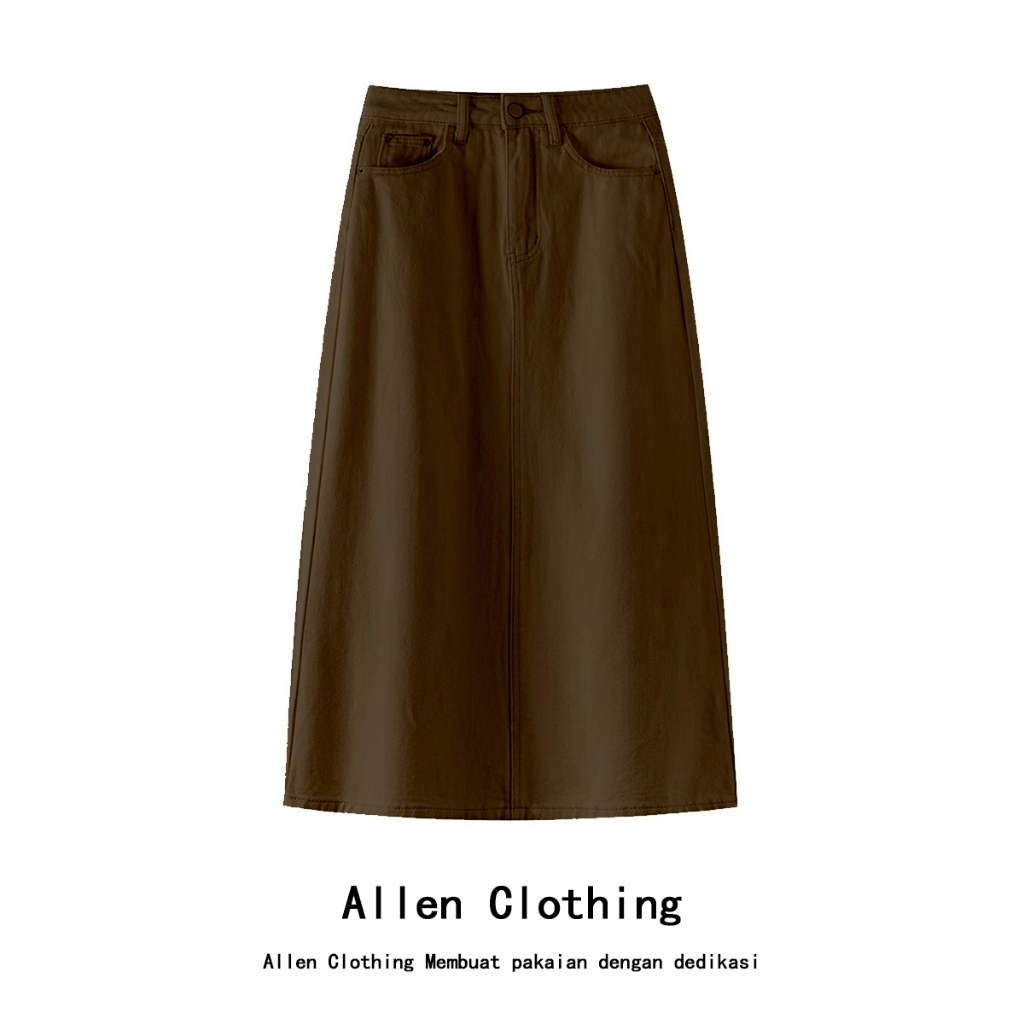 Jual Allen Clothing Rok Denim A-Line Gaya Jalanan Coklat Rok jeans Midi ...