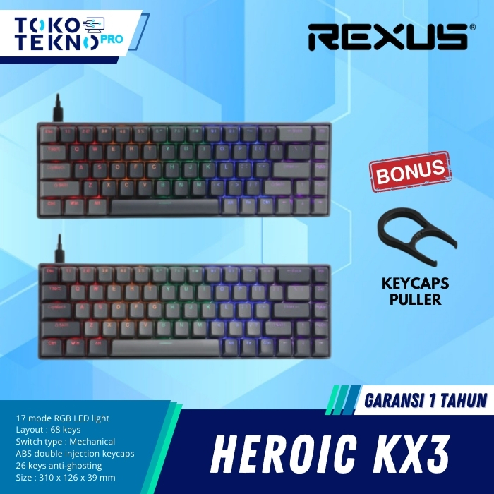 Jual Rexus KX3 / KX-3 Heroic 68% Mechanical Gaming Keyboard | Shopee Indonesia