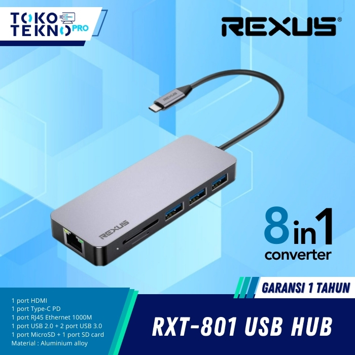Jual Rexus RXT-801 USB HUB 8in1 Converter For PC / Laptop / Tablet Phone | Shopee Indonesia
