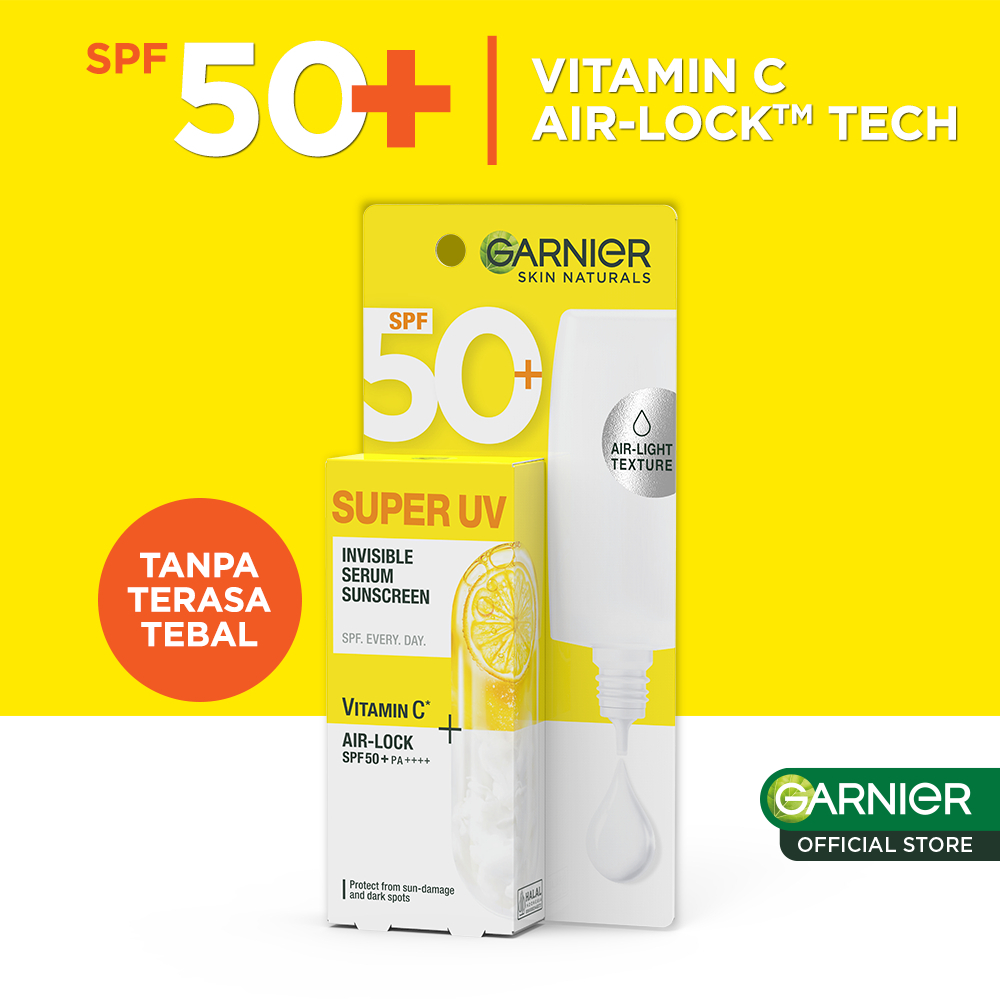 Jual Garnier Super UV Invisible Serum Sunscreen SPF 50+ PA++++ Vitamin C 30ml | Shopee Indonesia