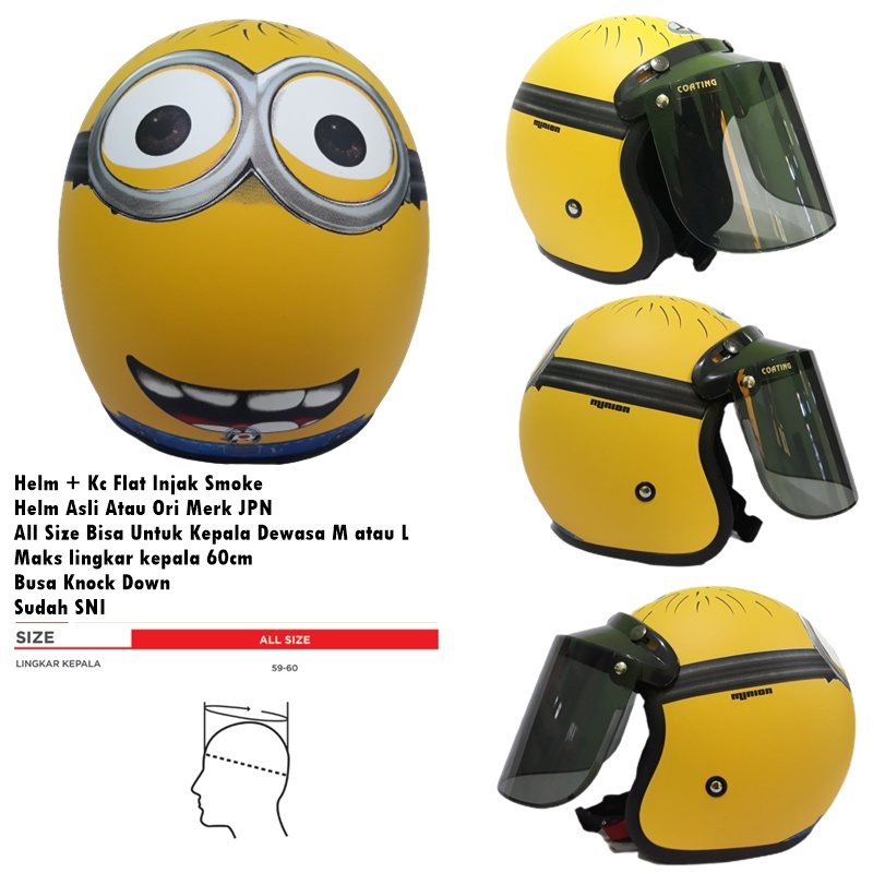Jual Helm Retro Klasik JPN Minion Big Smile Yellow Kuning DOFF Lucu ...
