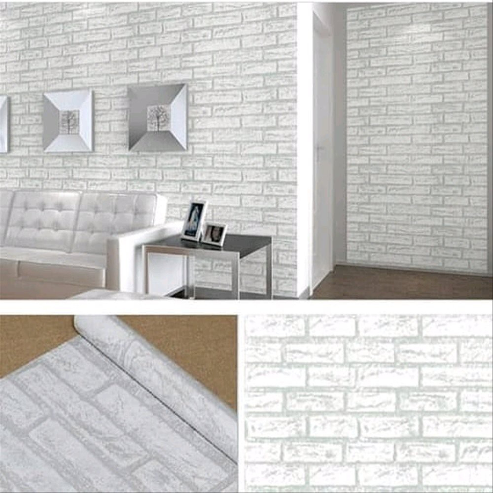 Jual wallpaper dinding motif bata putih ukuran 45cm x 9meter s/d ...