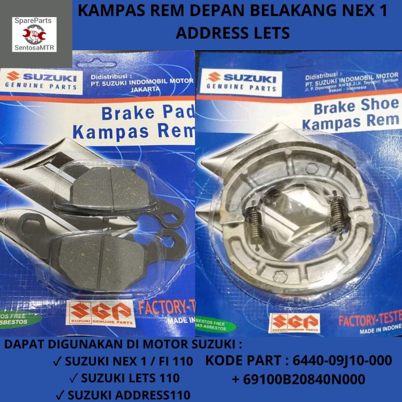 Jual PAKET KAMPAS REM DEPAN BELAKANG SUZUKI NEX 1 FI LETS ADDRESS SGP ...