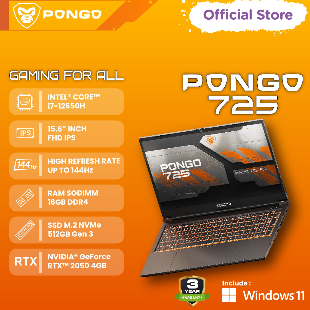 Jual PONGO GAMING Pongo 725 Core i7-12650H/16GB/512GB/RTX 2050/FHD IPS ...