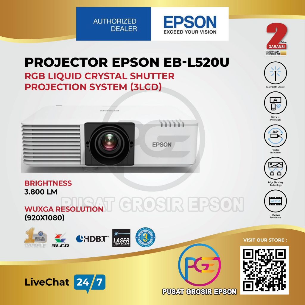 Jual Proyektor Epson EB-L520U / EBL520U Long Throw 5200 Lumens WUXGA Laser | Shopee Indonesia
