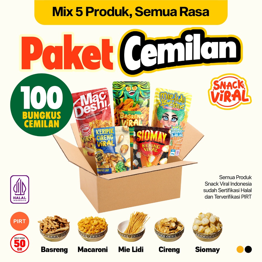 Jual Snack Viral - Paket Cemilan 100 Bungkus - Basreng, Makaroni, Mie ...