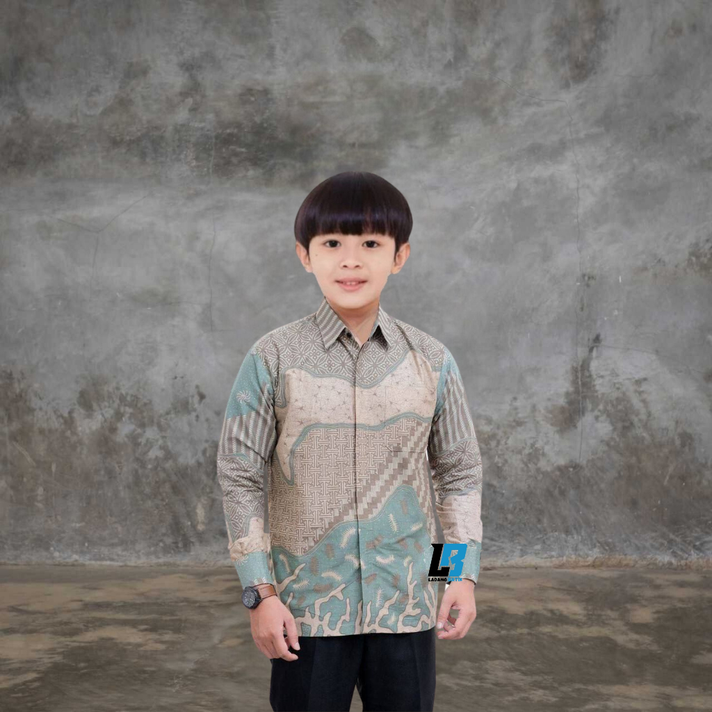 Jual Couple Kemeja Batik Ayah Anak Laki laki Motif INARA SAGE Warna ...