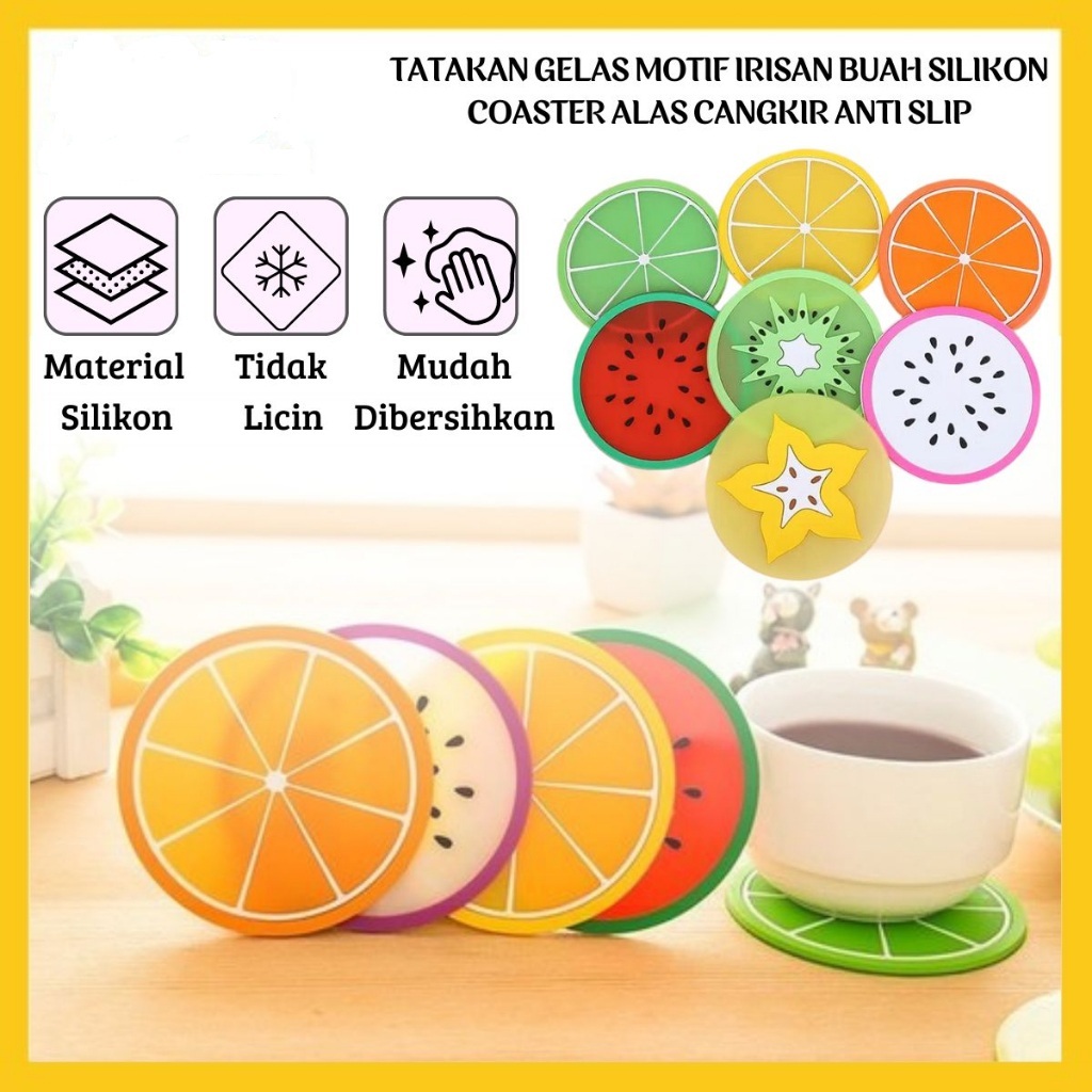 Jual Tatakan Gelas Motif Buah Silicone Trivet Mat Heat Proof Alas ...
