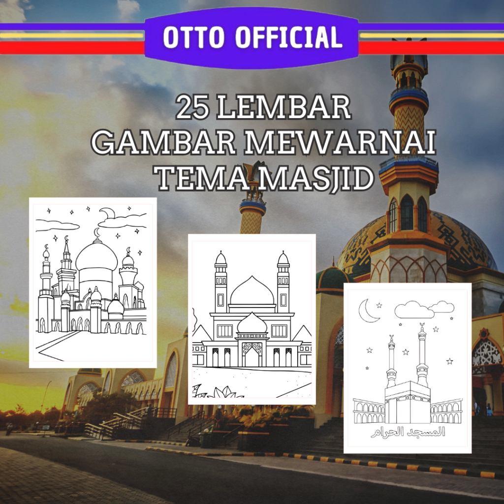 Jual 25 Lembar Gambar Mewarnai A4 Tema Masjid | Shopee Indonesia