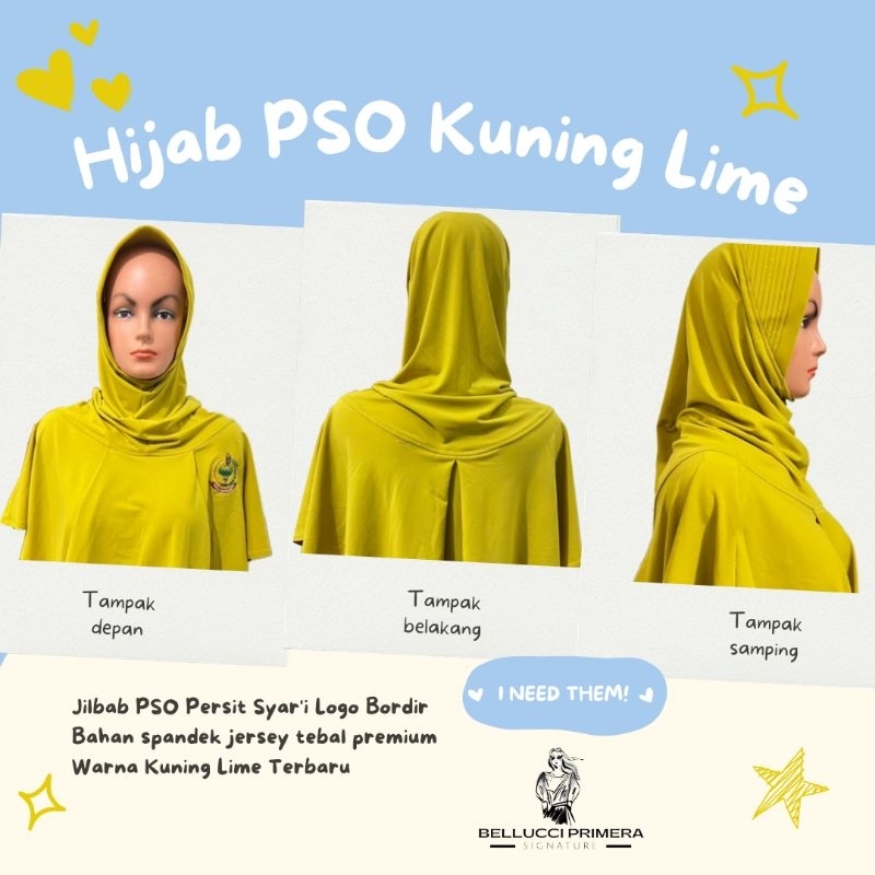 Jual Jilbab Hijab persit KCK PSO Premium Warna Kuning Lemon Lime bordir ...