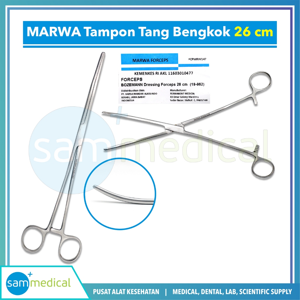 Jual MARWA Tampon Tang / Bozemann Dressing Forcep Curved 26cm bengkok ...