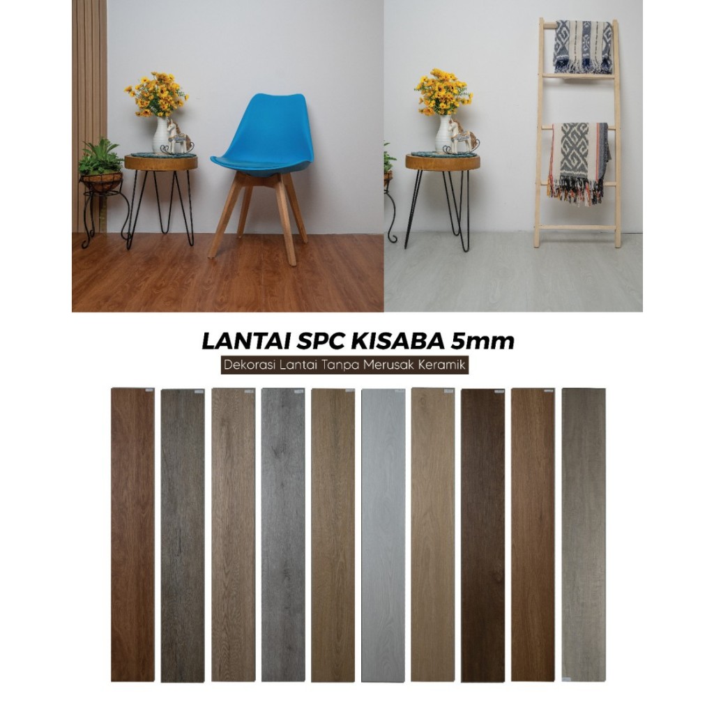 Jual Lantai SPC Kisaba Tebal 5mm / SPC Flooring Kisaba Click Sistem Motif Kayu & Semen | Shopee ...