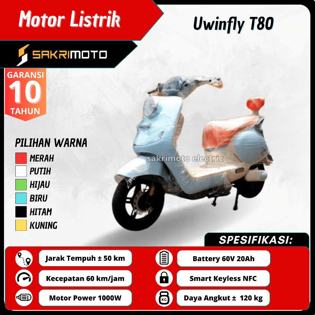 Jual Motor listrik murah UWINFLY T80 garansi RESMI 1200watt jabodetabek ...