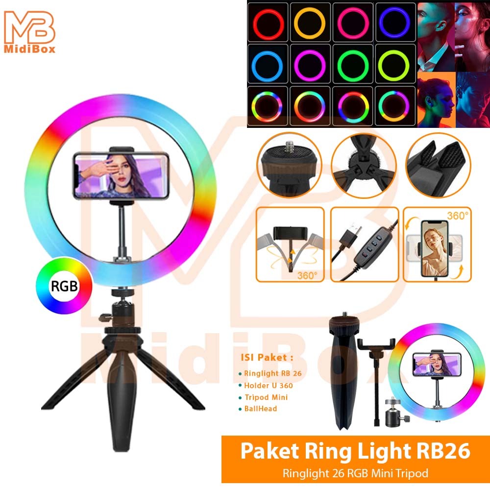 Jual Ring Light RGB RB26 Ringlight Plus Tripod Stand Tripod ...