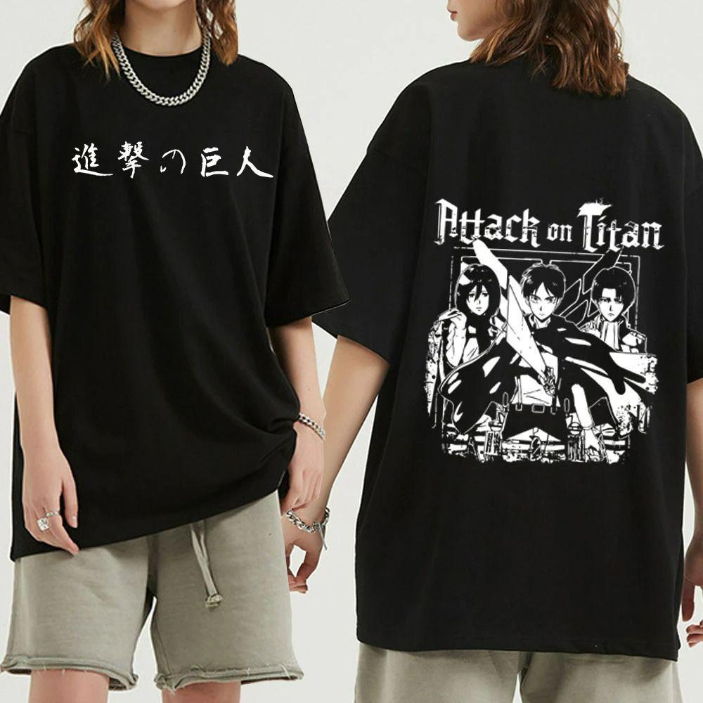 Jual Uniqlo oversize attack on titan eren, mikasa, levi cotton 24s ...