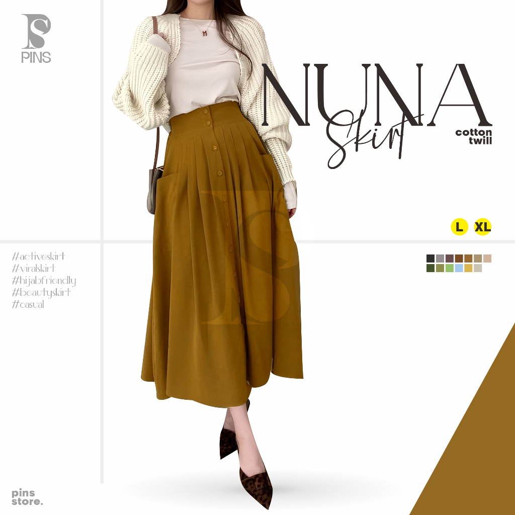 Jual PINS - Nuna Skirt Rok Panjang Wanita Mayung A-Line Katun Twill Premium Button Skirt Polos ...