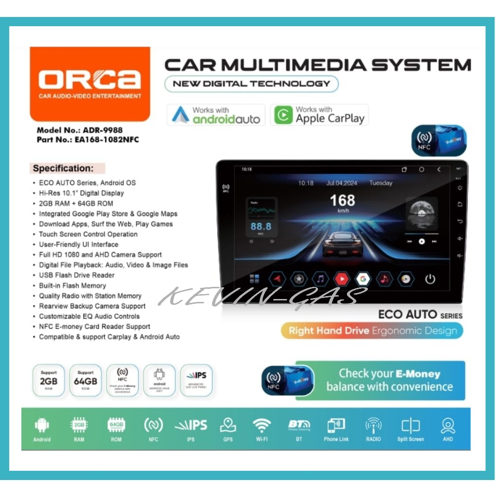Jual HEAD UNIT ANDROID 9 INCH ORCA ADR-9988 ECO AUTO NFC RAM 2GB + ROM ...