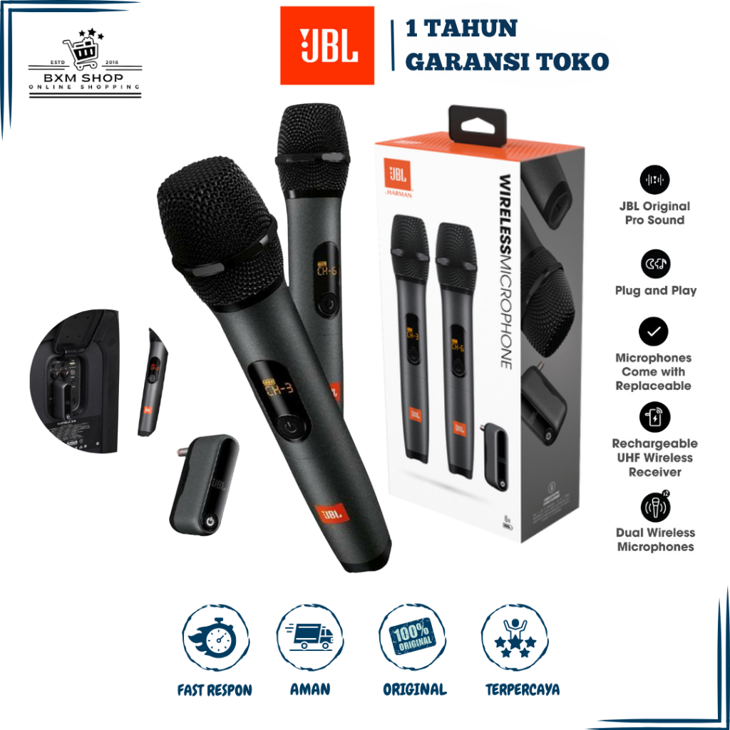 Jual JBL Microphone Wireless 2 Mic Profesional Mic Karaoke With Receiver | Shopee Indonesia