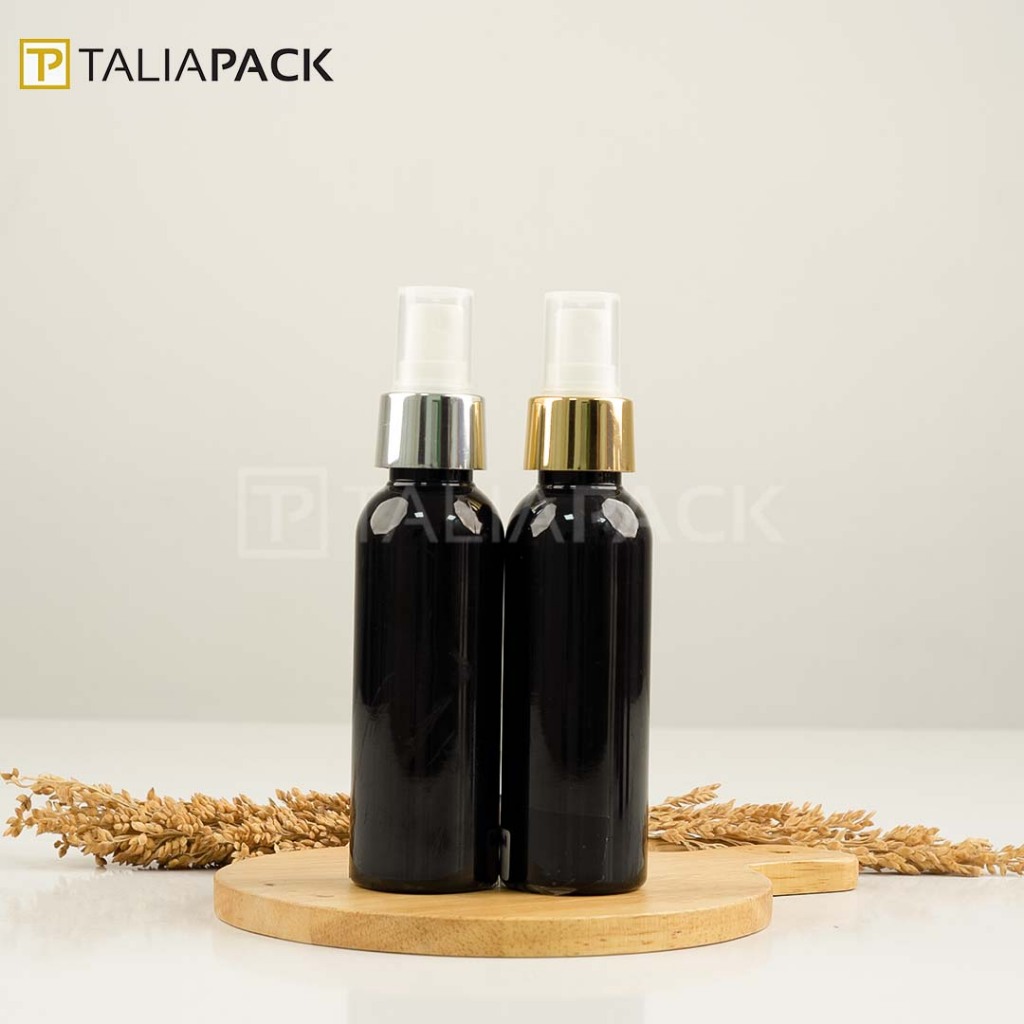 Jual SET BOTOL PET HITAM 100ML - SPRAY HALFCAP GOLD / SILVER NECK 24 ...